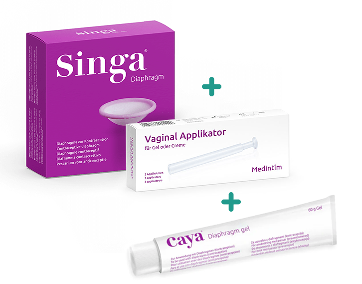 ערכת דיאפרגמה Singa + ג'ל קוטל זרע Caya Gel + שלוש יחידות מוליך נרתיקי ...